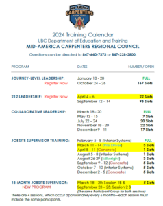 2024 Training Calendar – Carpenters Local 272
